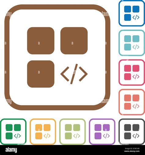 component programming simple icons in color rounded square frames on