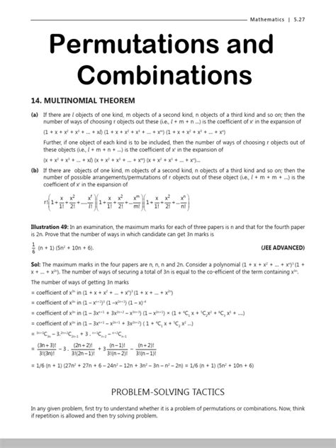 5 permutation and combinationproblem solving tacticsformulae sheet