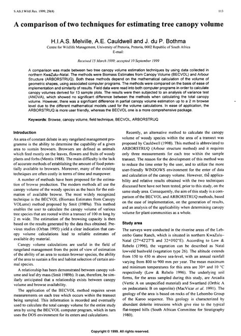 Pdf A Comparison Of Two Techniques For Estimating Tree Canopy Volume