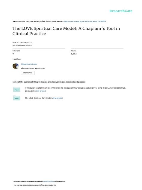 The Love Spiritual Care Model A Chaplains Tool In Clinical Practice Pdf Caregiver Chaplain