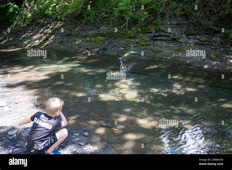 Boy Playing In A River Stock Photo Alamy