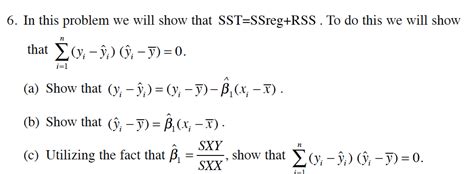 Solved In This Problem We Will Show That SST SSreg RSS Chegg Com
