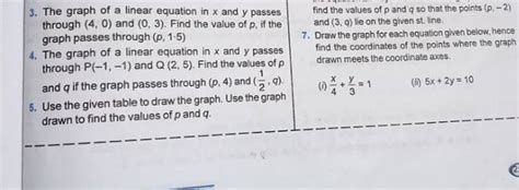 3 The Graph Of A Linear Equation In X And Y Passes Find The Values Of P