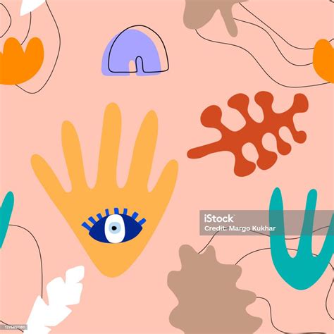 크립토 매끄러운 패턴 손으로 그린 모양 다른 낙서 요소 와 개체 추상 현대 다채로운 다양한 팔 무지개 악한 눈 다른 분홍색으로 고립된 현대 만화 벡터 일러스트레이션 0명에