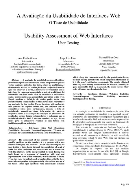 Pdf Usability Assessment Of Web Interfaces User Testing