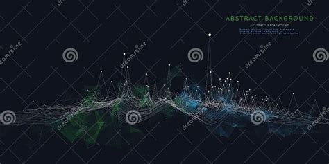 Abstract Background Grid With Data Dots In Noisy Net On Dark Technology Wireframe Concept Data