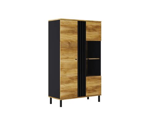 Вітрина дводверна у вітальню Тео 2Д Ск Світ меблів Дуб Бароко золотий Антрацит ДСП Скло