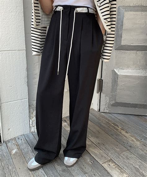 완벽한 핏감 허리잘록 하체커버 일자 와이드 허리 배색 띠 슬랙스 에이블리