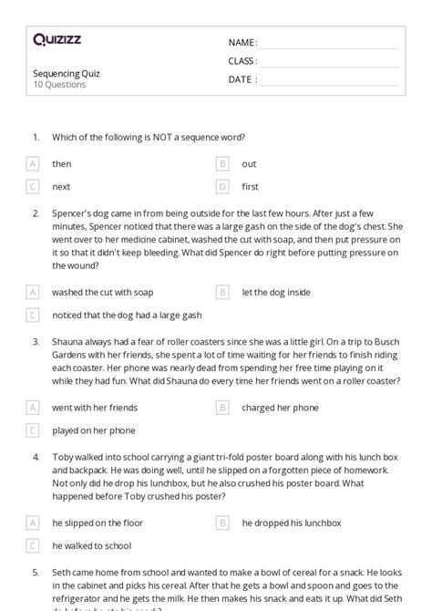 Sequencing Worksheets For Th Class On Quizizz Free Printable