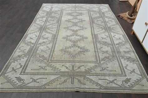 63x93 Antique Rug Handwoven Wool Rug 6x9 Oushak Rug Turkish Rug