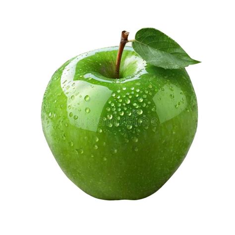 One Green Apple With Leaves On Png Background Generative Ai Stock