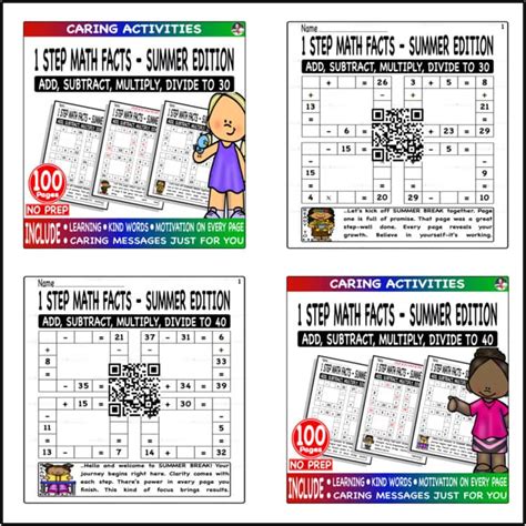 1 Step Add Subtract Multiply Division To 10 100 Bundle Set Summer Edition
