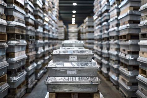 Stacked Metal Ingots In Industrial Warehouse Neural Network Ai Generated Stock Image Image Of