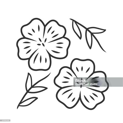 파란색 아마 식물 선형 아이콘입니다 린넨 야생 꽃입니다 봄 꽃입니다 피는 리넘 야생화 가는 선 그림입니다 등고선 기호입니다 벡터 절연 선도선 도면 0명에 대한 스톡 벡터