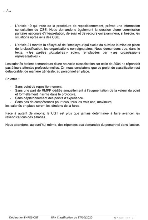 Rpn Classification Du 27 Octobre 2020 Fédération Des Organismes Sociaux Cgt