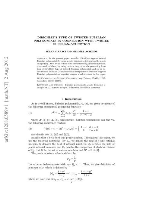 Pdf Dirichlets Type Of Twisted Eulerian Polynomials In Connection