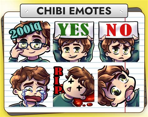 12 Brown Hair Chibi Boy Emotes Green Eyes
