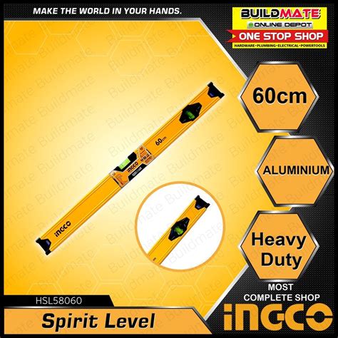 Buildmate Ingco 60cm Spirit Level Leveling Tool Aluminum Spirit Leveler