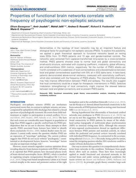 Pdf Properties Of Functional Brain Networks Correlate Frequency Of Psychogenic Non Epileptic