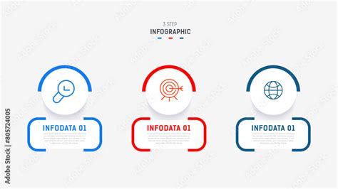 Three Step Infographic Label Design Vector Template With Line Icons