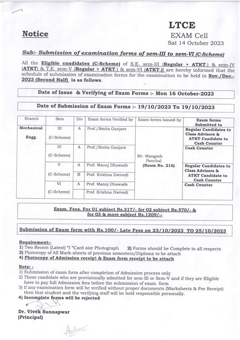 Notice Exam Form Winter Session 2023 Sem Iii To Sem Vi