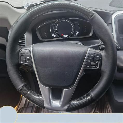 Funda Trenzada Para Volante De Coche Accesorio De Cuero Genuino De Fibra De Carbono Negro Para