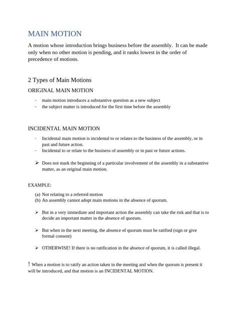 Understanding Main Motions In Assemblies Pdf Committee Political Law