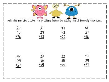 Adding 3 Two Digit Numbers By Paper Clips TPT