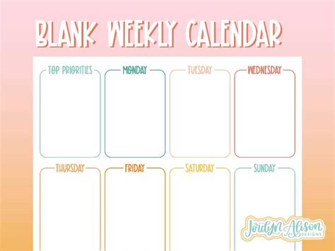 Custom Weekly Calendar Template For Effective Planning And Organization