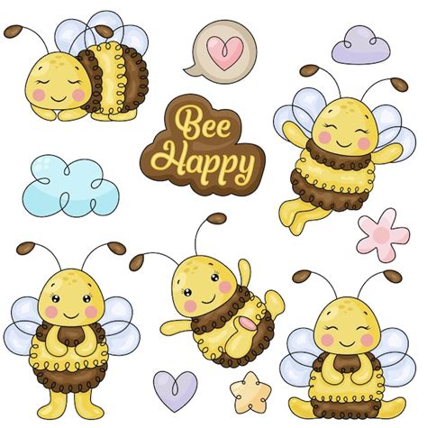 Premium Vector Set Of Digital Elements With Happy Funny Bee