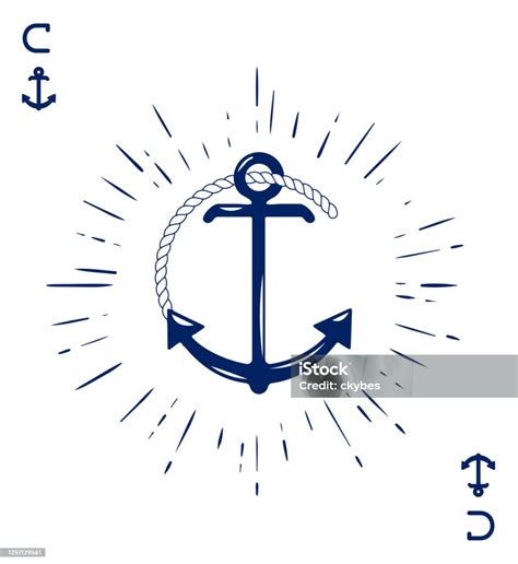 선박 로프로 만든 앵커와 편지빈티지 라벨 의류 티셔츠 또는 포스터 디자인 카드 스타일을 재생 모노그램 벡터 그림입니다 골동품에 대한 스톡 벡터 아트 및 기타 이미지 Istock