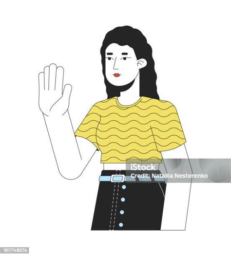 물결 모양의 머리 젊은 성인 여성 안녕하세요 웨이브 2d 선형 만화 캐릭터 2차 도형에 대한 스톡 벡터 아트 및 기타 이미지