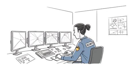 Security Guard Monitoring Surveillance Cameras In Control Room Stock
