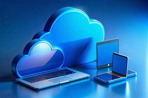 cloud storage technology concept with blue cloud symbol and computer