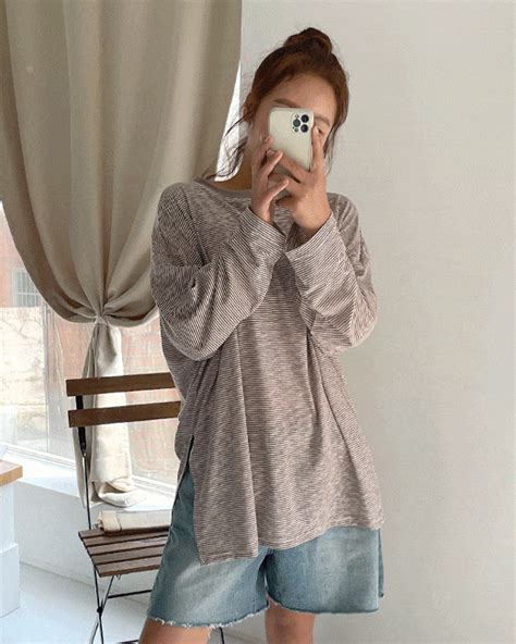 이쁜걸 제스디 오버핏 스트라이프 긴팔티