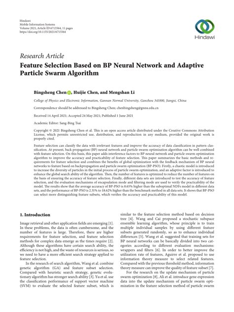 Pdf Feature Selection Based On Bp Neural Network And Adaptive