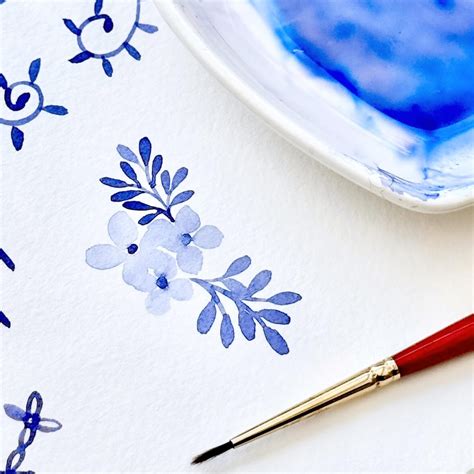 Delft Blue Motif Watercolor Art Blue Ink Art Blue And White