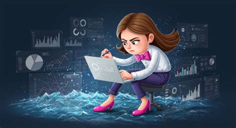 Funny Cartoon Data Analyst Working Intently With Charts And Graphs A