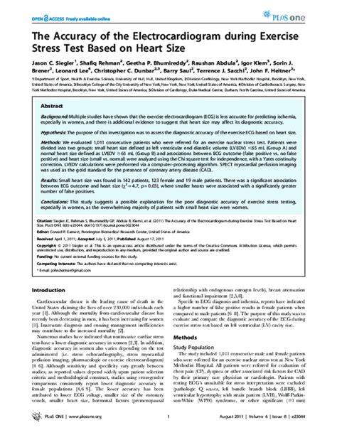 Pdf The Accuracy Of The Electrocardiogram During Exercise Stress Test