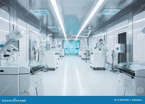 Cleanroom With Robots Performing Delicate And Precise Surgical Procedures Stock Illustration