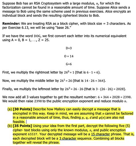 solved suppose bob has an rsa cryptosystem with a large