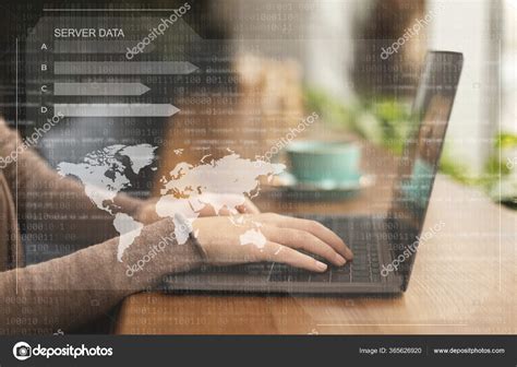 Female Hacker Using Laptop Looking At Database Server Stock Photo Milkos 365626920
