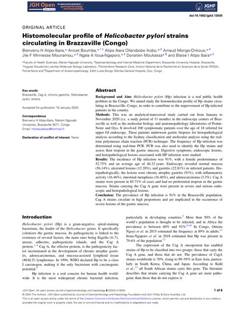 Pdf Histomolecular Profile Of Helicobacter Pylori Strains Circulating In Brazzaville Congo