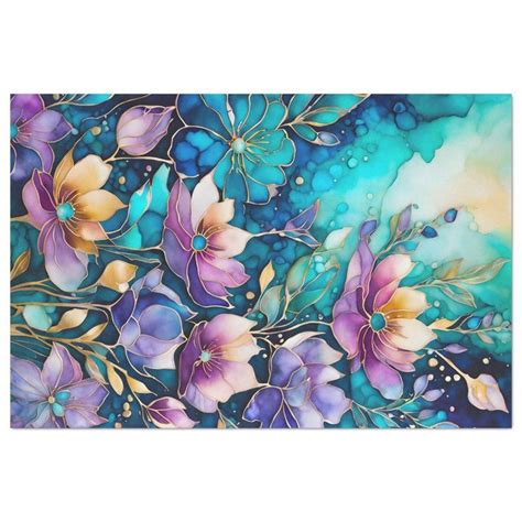 Colourful Floral Ink Art Tissue Paper Zazzle