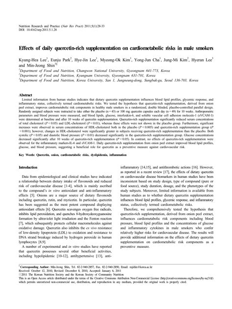 Pdf Effects Of Daily Quercetin Rich Supplementation On Cardiometabolic Risks In Male Smokers