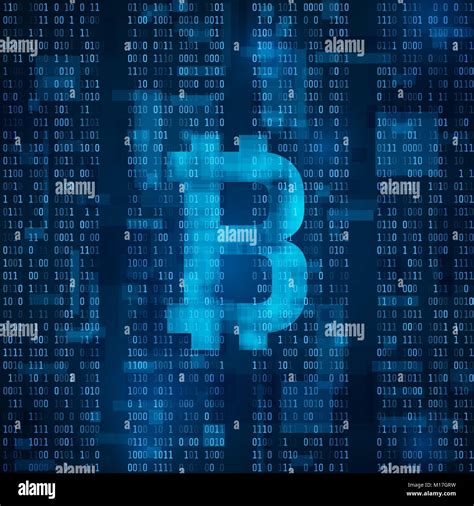 bitcoin digital currency symbol of bitcoin on blue binary code