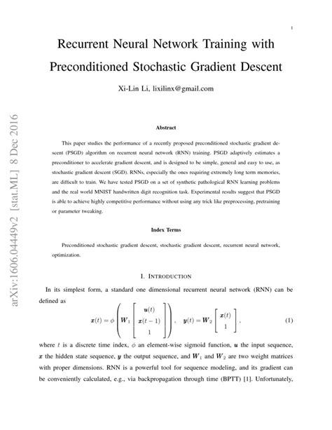 Recurrent Neural Network Training With Preconditioned Stochastic