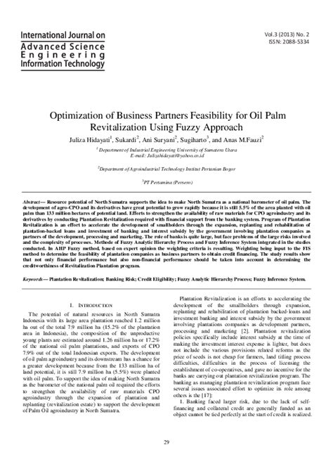 Pdf Optimization Of Business Partners Feasibility For Oil Palm
