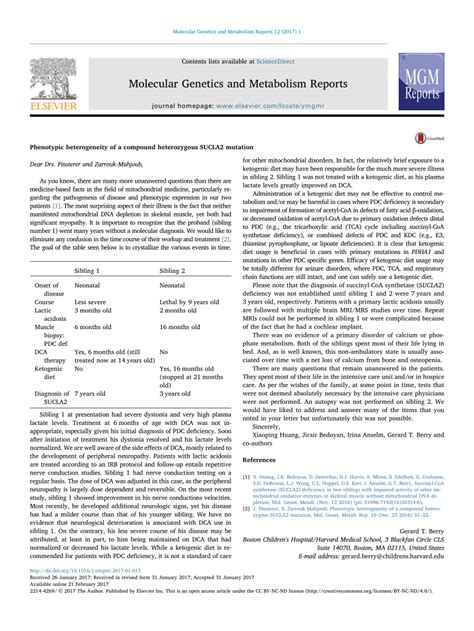 Pdf Phenotypic Heterogeneity Of A Compound Heterozygous Sucla2 Mutation