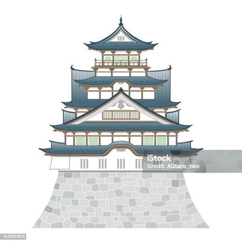 ปราสาทโดดเดี่ยวบนพื้นหลังสีขาว ภาพประกอบสต็อก ดาวน์โหลดรูปภาพตอนนี้ วัฒนธรรมญี่ปุ่น ปราสาท